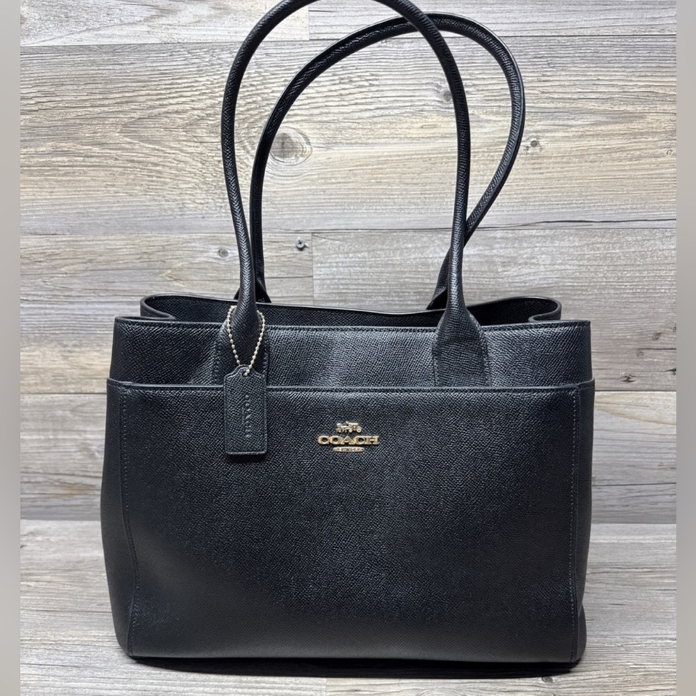 Coach Casey Black Crossgrain Leather Carryall Tote Ba… - Gem